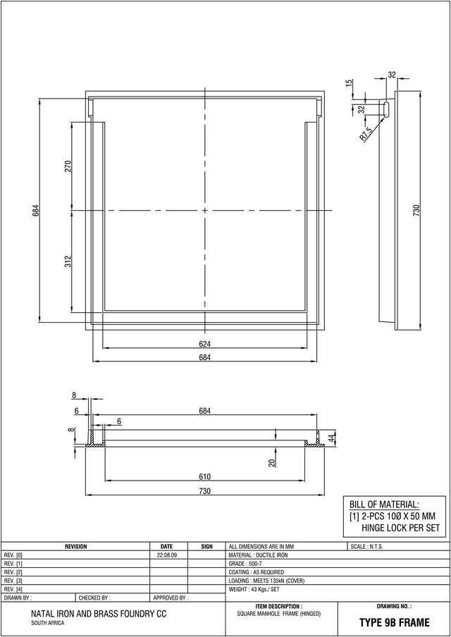 Square Manhole Cover and Frame (Type 9B)